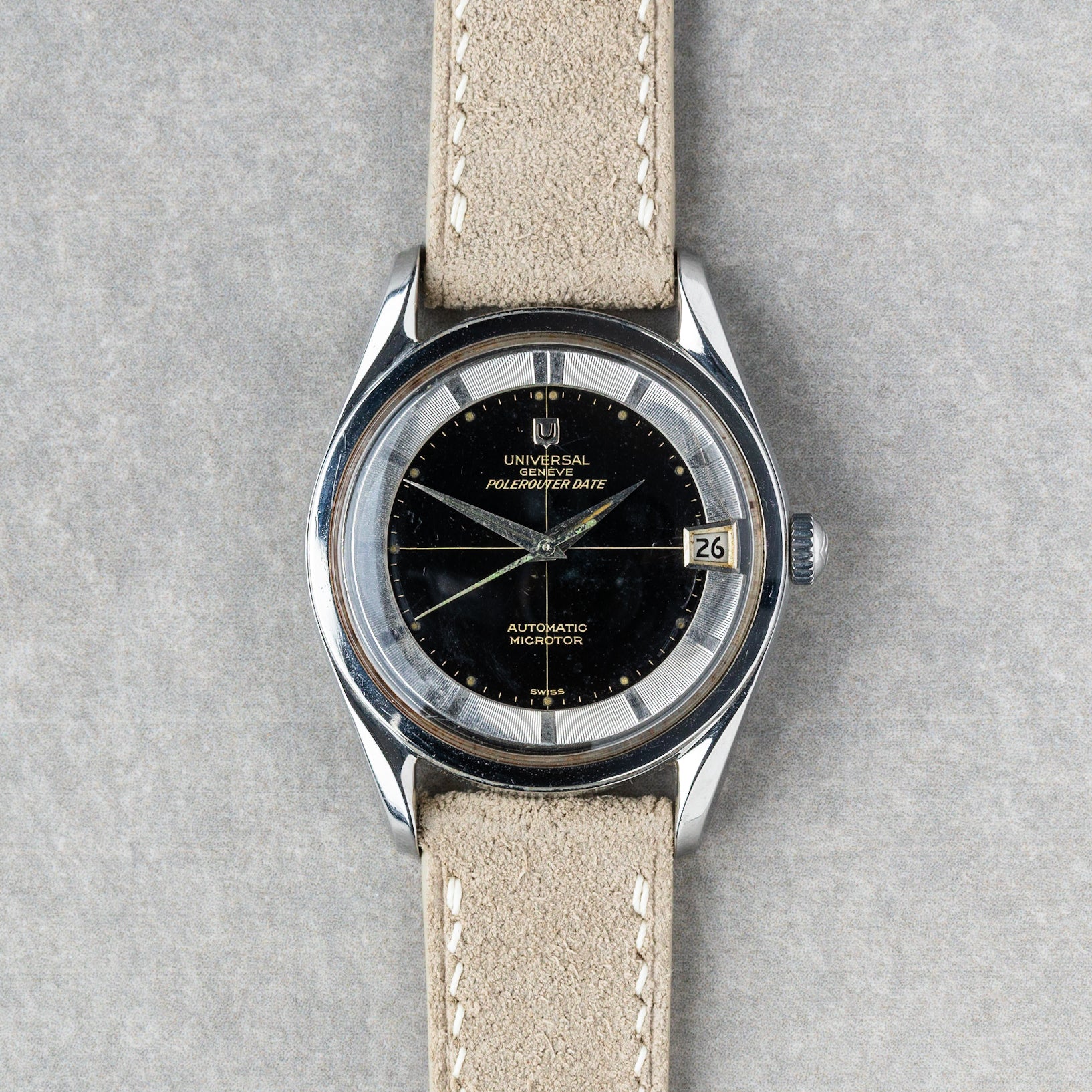 1960 "Black Gilt Spider" Universal Genève Polerouter Date Automatic Mi ...